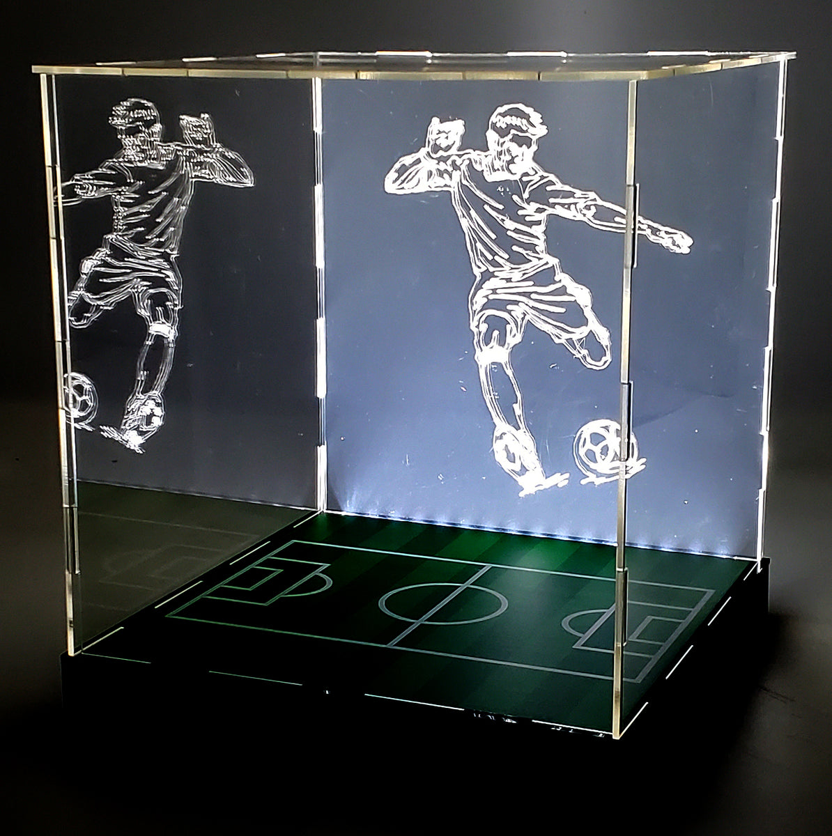 LED Lights Soccer Ball Football Acrylic Display Case Box Sports Field ...